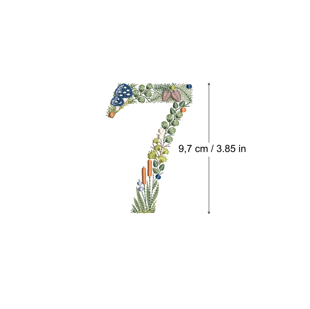Machine Embroidery NUMBER 7 Birthday Forest Mushroom Cattail Pine Cone ...