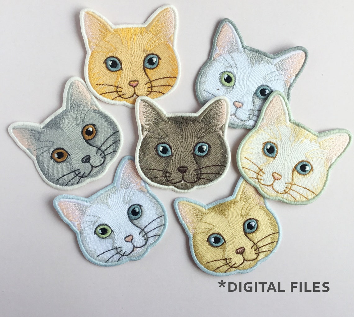 Machine Embroidery Design Cat Faces Patch Kitten Patch | Etsy