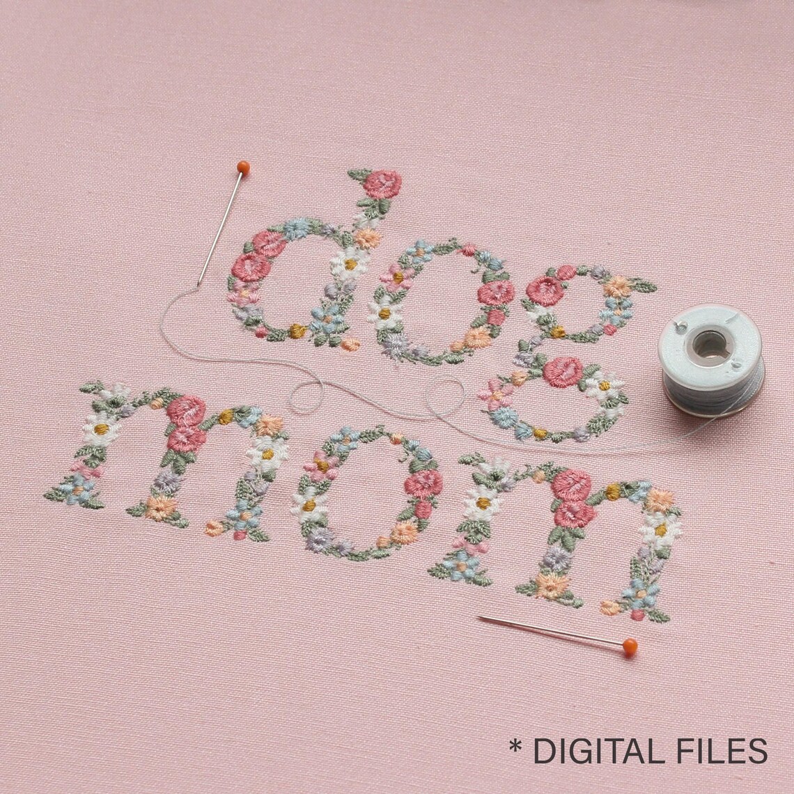 Machine Embroidery Design DOG MOM in Floral Letters 5X7 Hoop Dainty ...