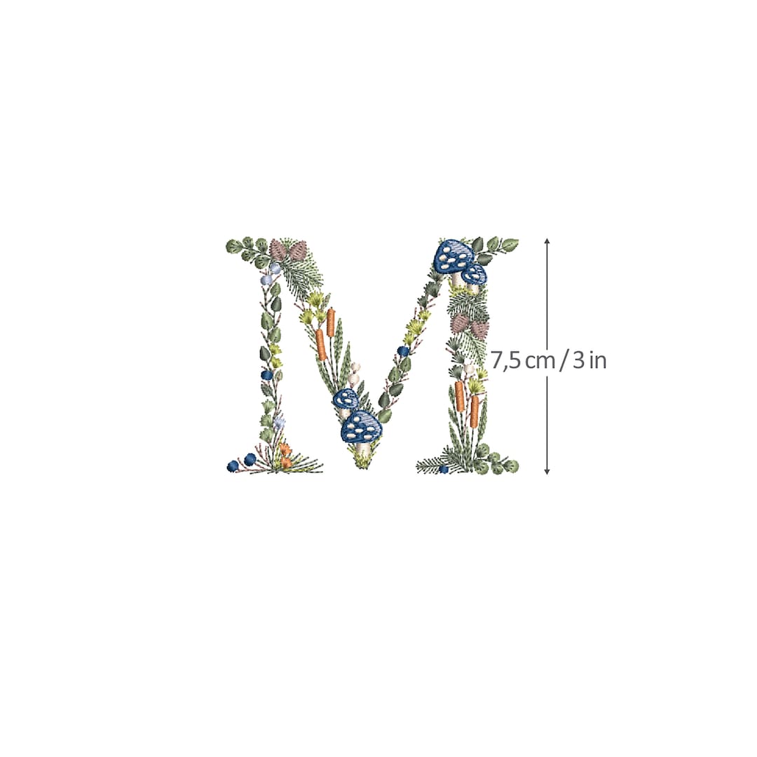 Machine Embroidery LETTER M Uppercase 3"/7,5 Cm Forest Font- Woodland ...