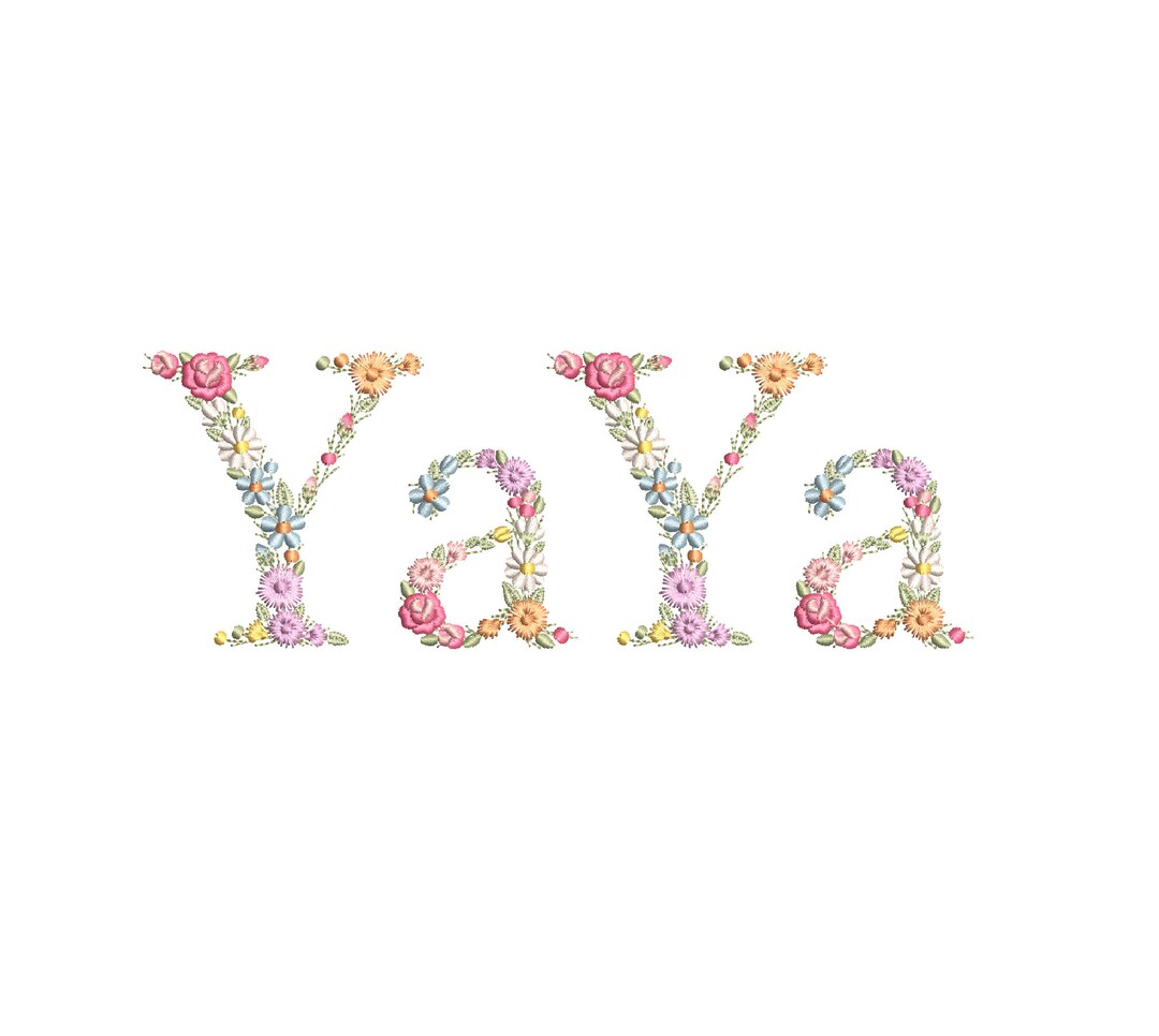 Machine Embroidery Design YAYA 8.36/21 Cm Grandma Floral Letters Dainty ...