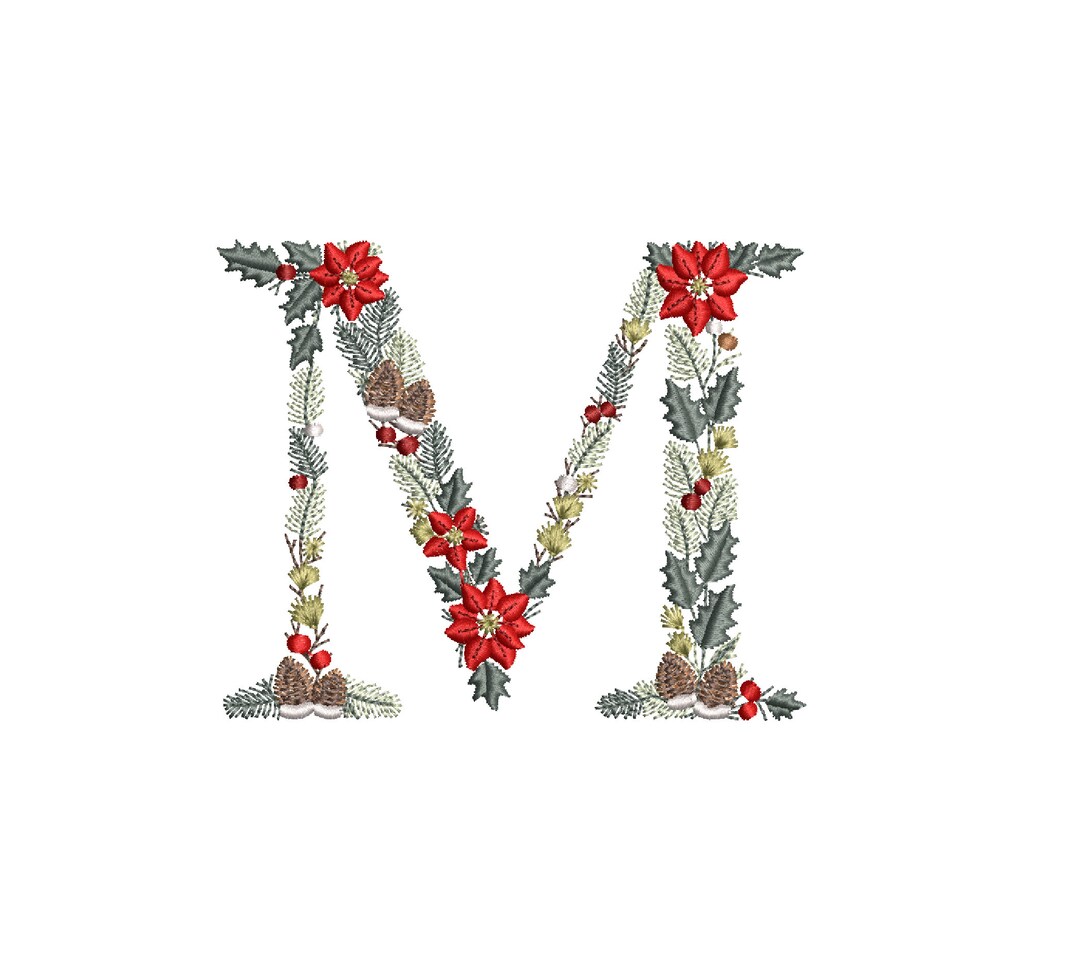 Machine Embroidery Christmas Letter M Festive Monogram - Etsy