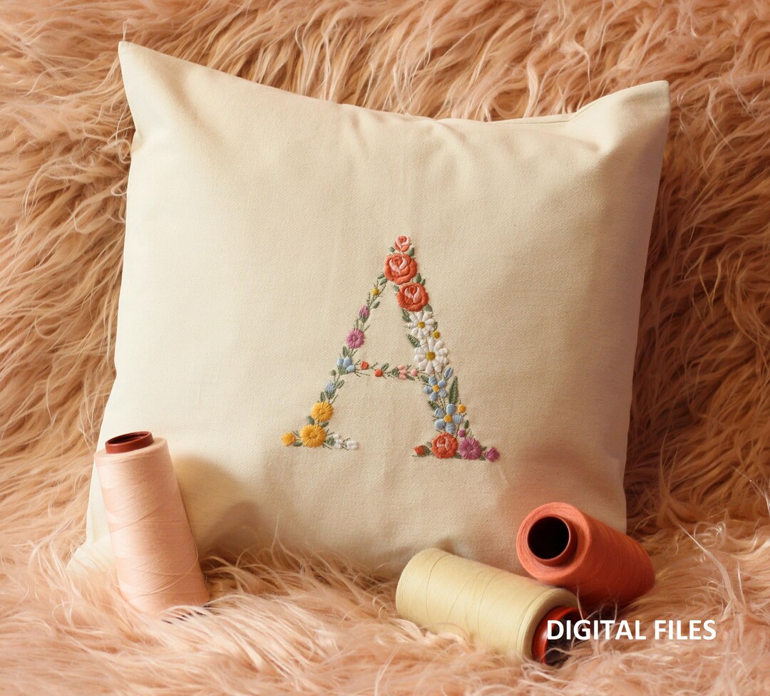 Machine Embroidery LETTER A Uppercase 15cm/6"tall Dainty Floral Font ...
