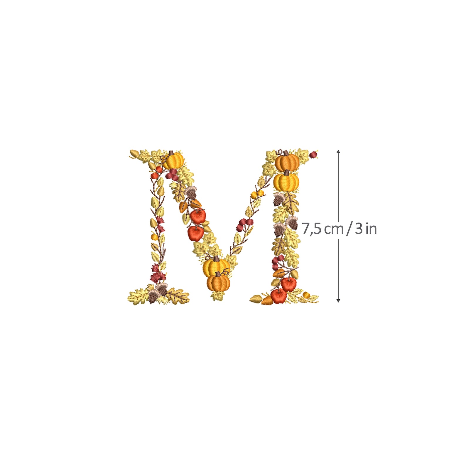 Machine Embroidery LETTER M Uppercase 3"/7,5 Cm Thanksgiving Font ...