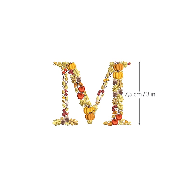 Machine Embroidery LETTER M Uppercase 3"/7,5 Cm Thanksgiving Font ...