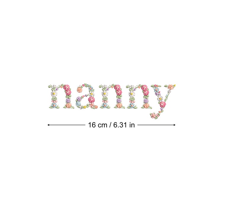 Machine Embroidery Design "nanny" in Floral Letters 5X7 HOOP Dainty ...