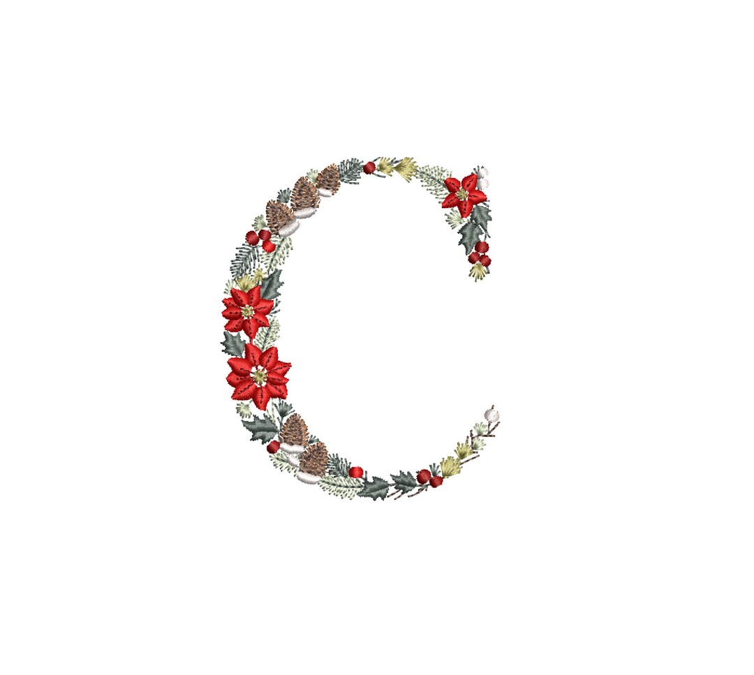 Machine Embroidery Christmas Letter C 4x4 Hoop Xmas Festive Monogram ...