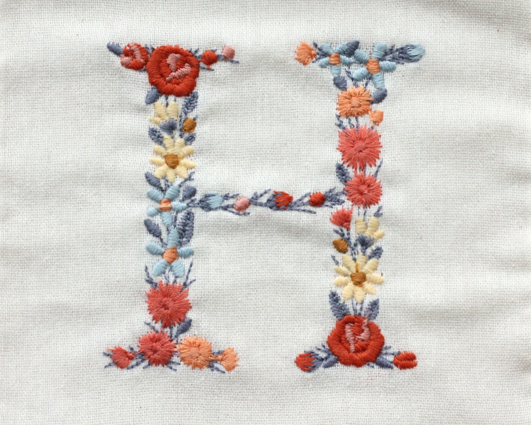 Machine Embroidery LETTER H Uppercase 3/7,5 Cm Dainty Floral Font ...