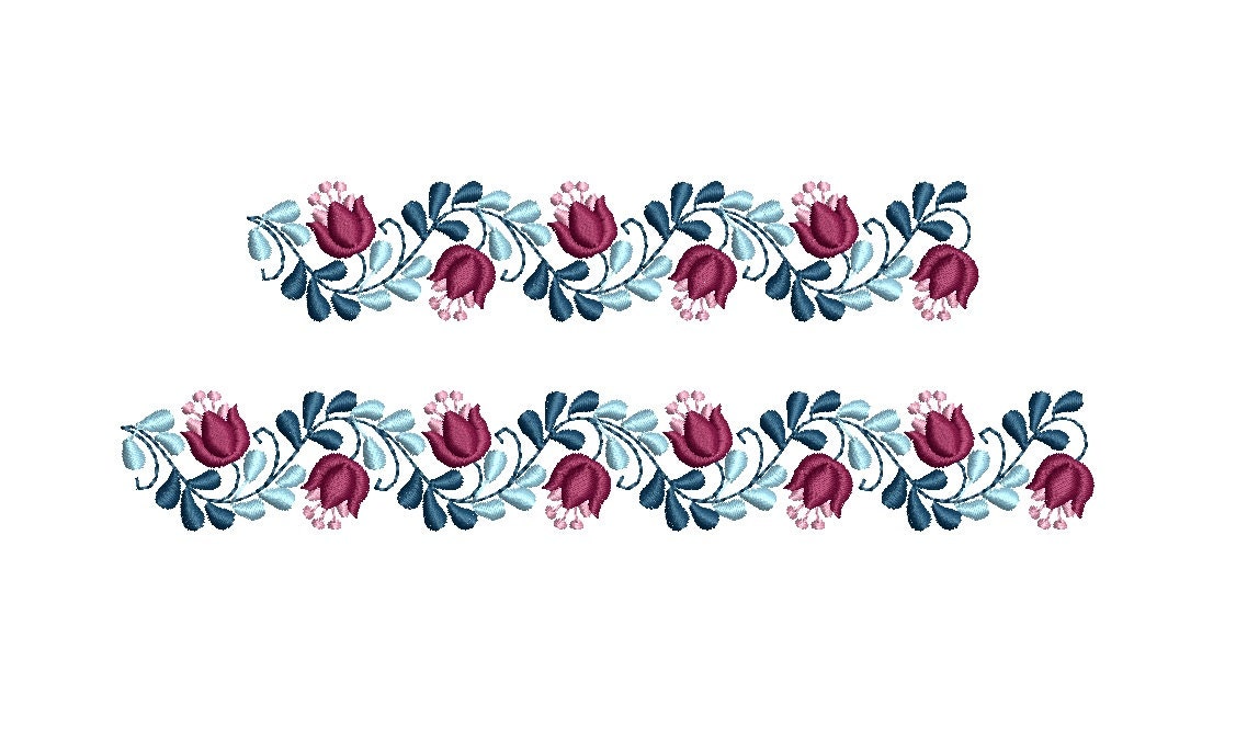 Machine Embroidery Design Folk Border 4 Sizes Floral Modern | Etsy