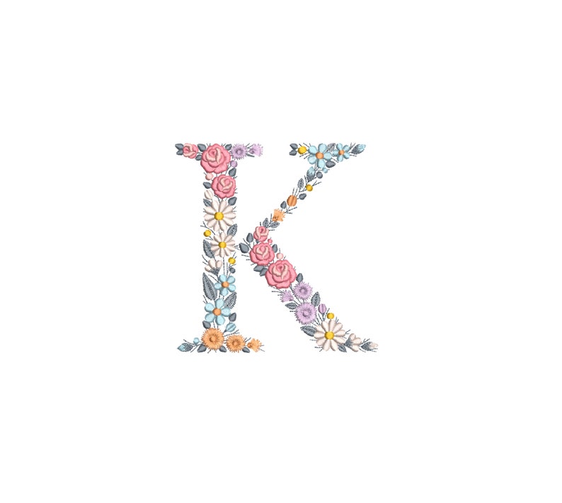 Machine Embroidery LETTER K Uppercase 15cm/6tall Dainty - Etsy