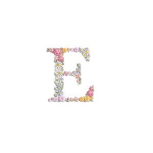 Machine Embroidery LETTER E Uppercase 9,7cm / 3.85" Tall Dainty Floral ...