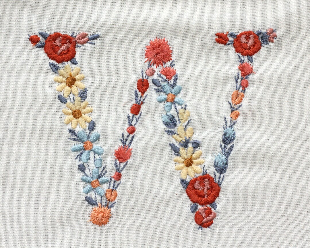 Machine Embroidery LETTER W Uppercase 3"/7,5 Cm Dainty Floral Font ...