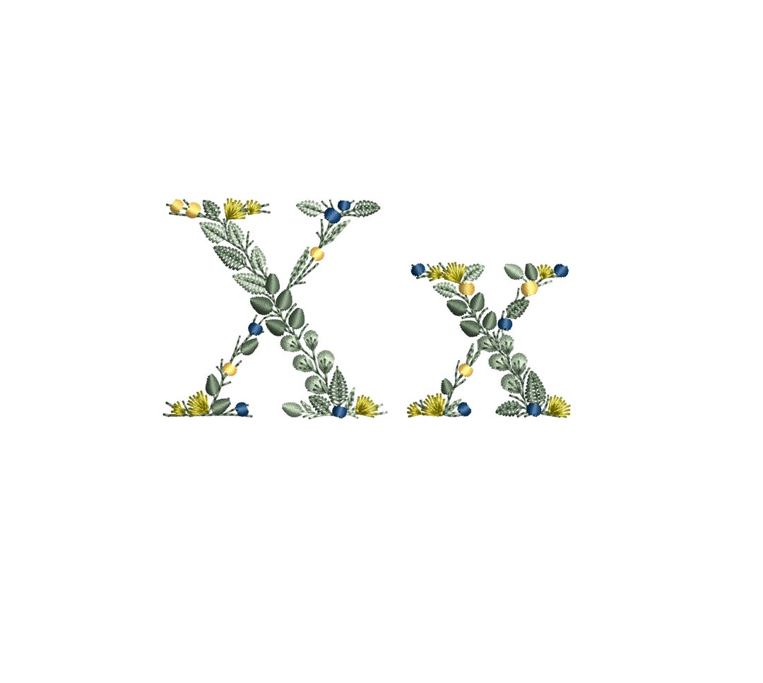 Machine Embroidery Design Small Letter X With Leaves Dainty Botanical ...