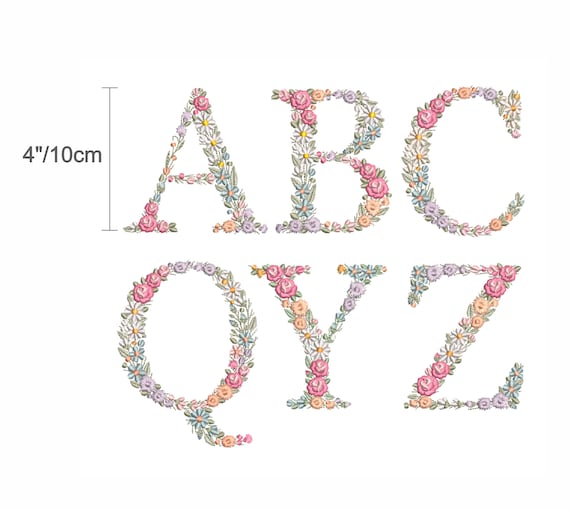 Machine embroidery UPPERCASE ALPHABET Heirloom floral font | Etsy