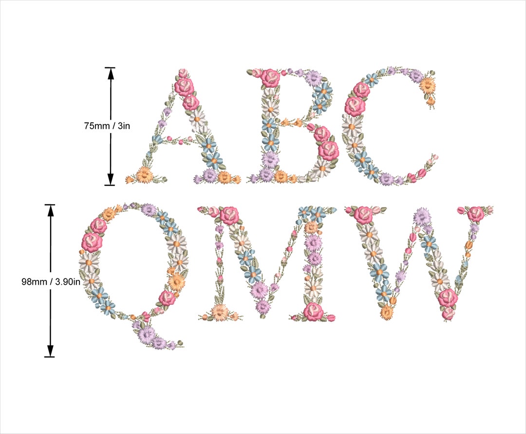 Machine Embroidery UPPERCASE ALPHABET 4x4 Hoop Heirloom Floral - Etsy