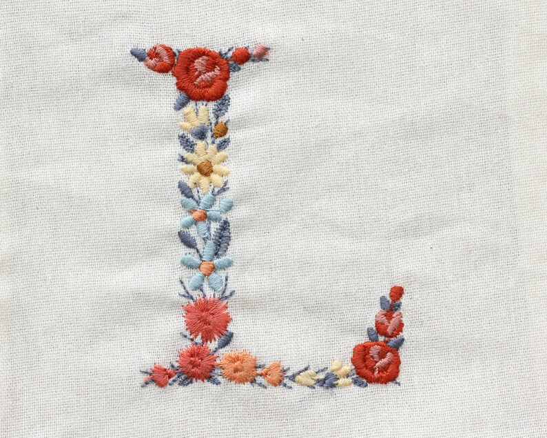 Machine Embroidery LETTER L Uppercase 3"/7,5 Cm Dainty Floral Font ...