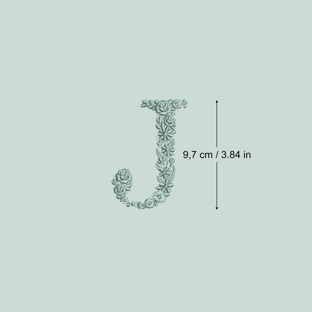 Machine Embroidery LETTER J Uppercase 9,7cm / 3.85" Tall Dainty Floral ...