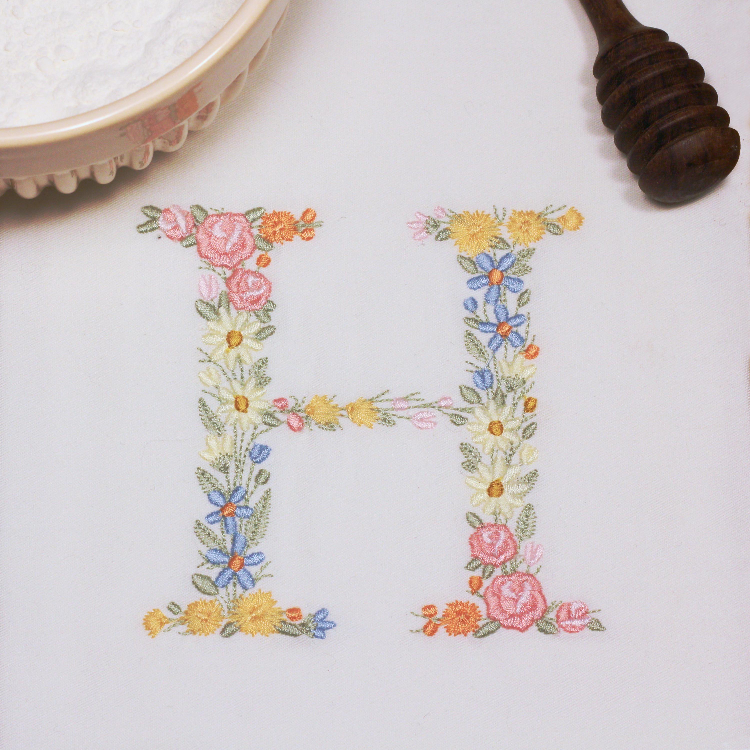 Machine Embroidery LETTER H Uppercase 9,6cm / 3.80" Tall Dainty Floral ...