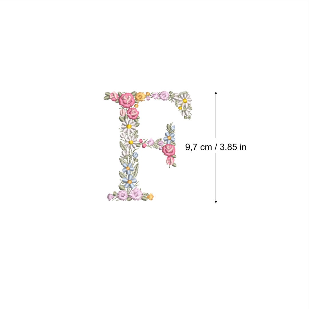 Machine Embroidery LETTER F Uppercase 9,7cm / 3.85" Tall Dainty Floral ...