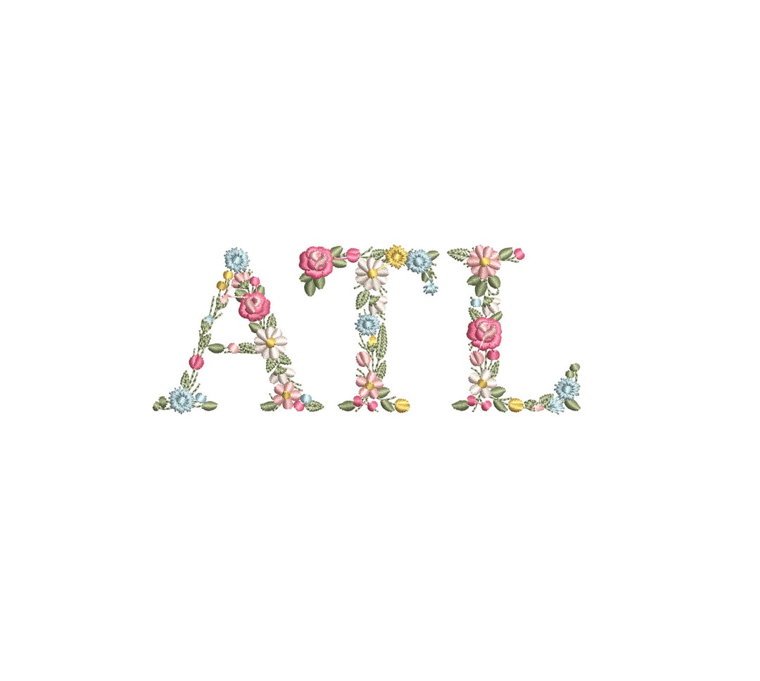 Machine Embroidery Design ATL in Floral Letters (5X7 HOOP) Dainty ...