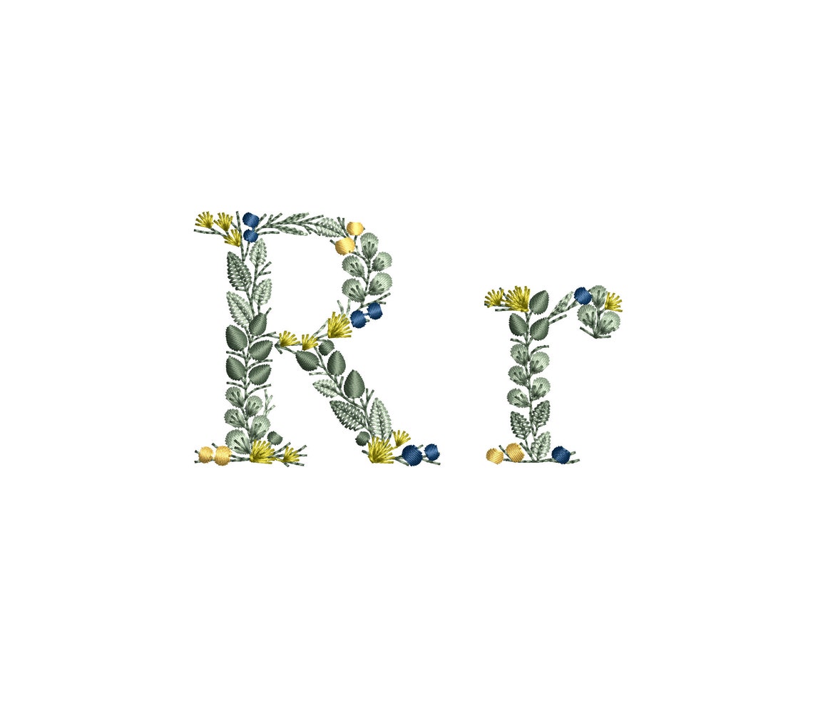 Machine Embroidery Design Small Letter R With Leaves Dainty Botanical ...