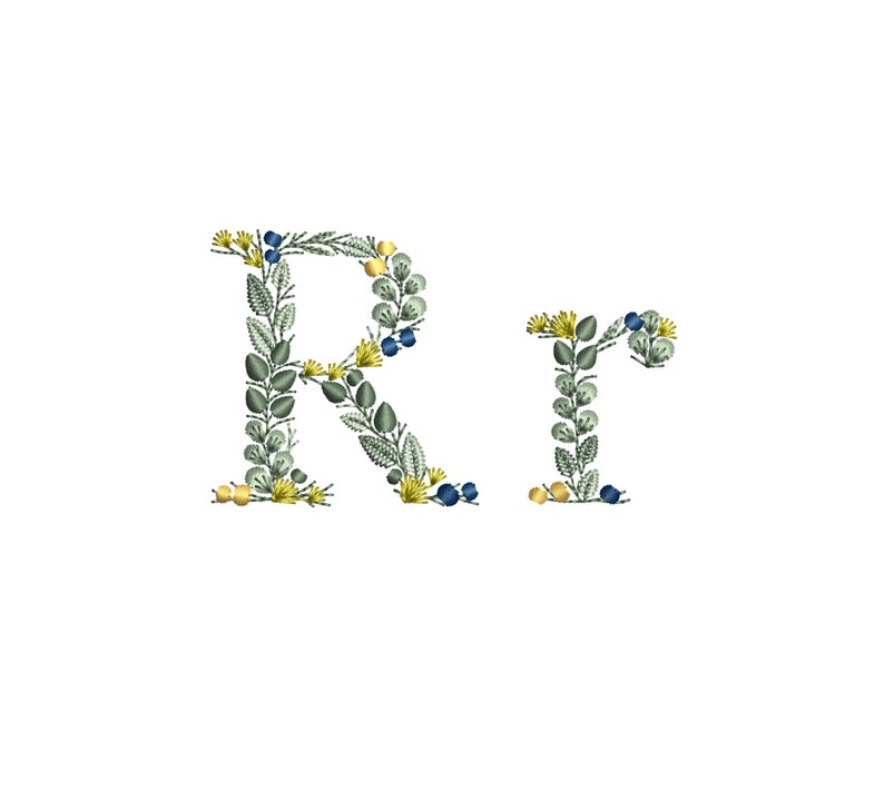 Machine Embroidery Design Small Letter R With Leaves Dainty Botanical ...