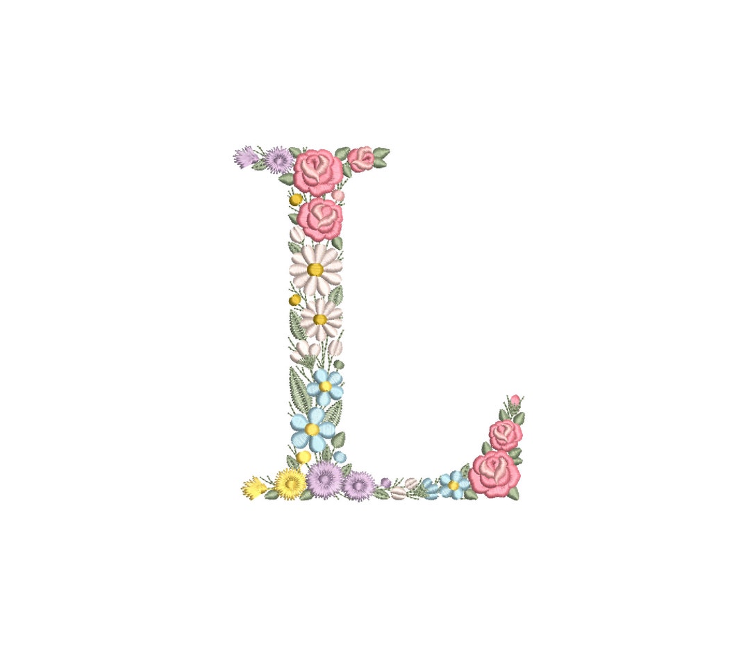 Machine Embroidery LETTER L Uppercase 15cm/6"tall Dainty Floral Font ...