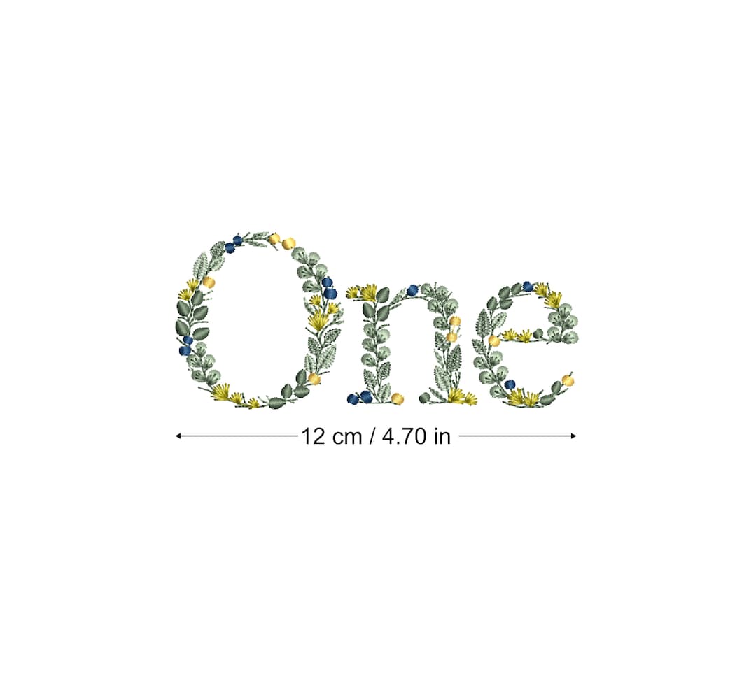 Machine Embroidery Design "one" in Botanical Letters 12cm/4.7" Dainty ...