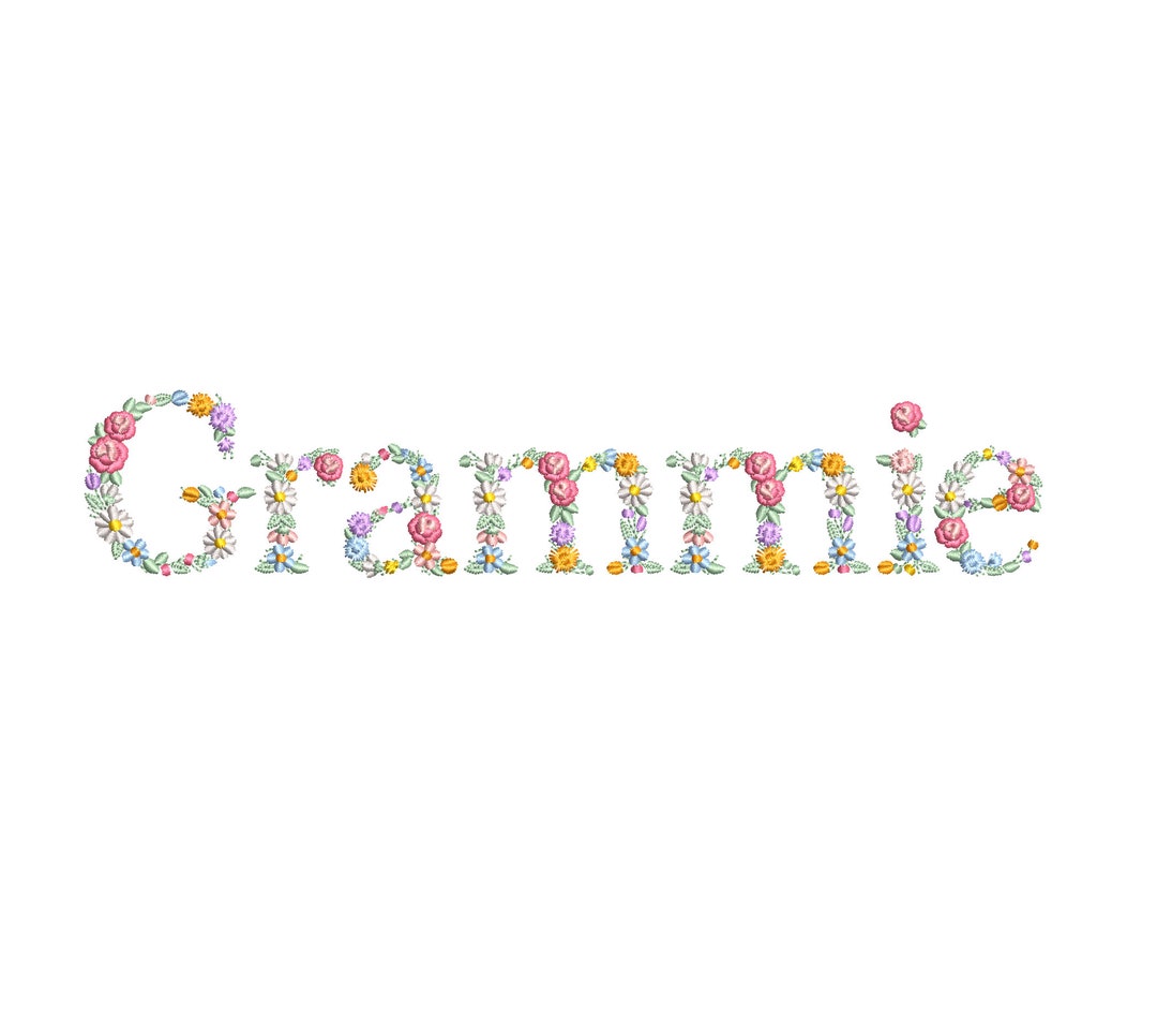 Machine Embroidery Design GRAMMIE in Floral Letters LARGE HOOP Dainty ...