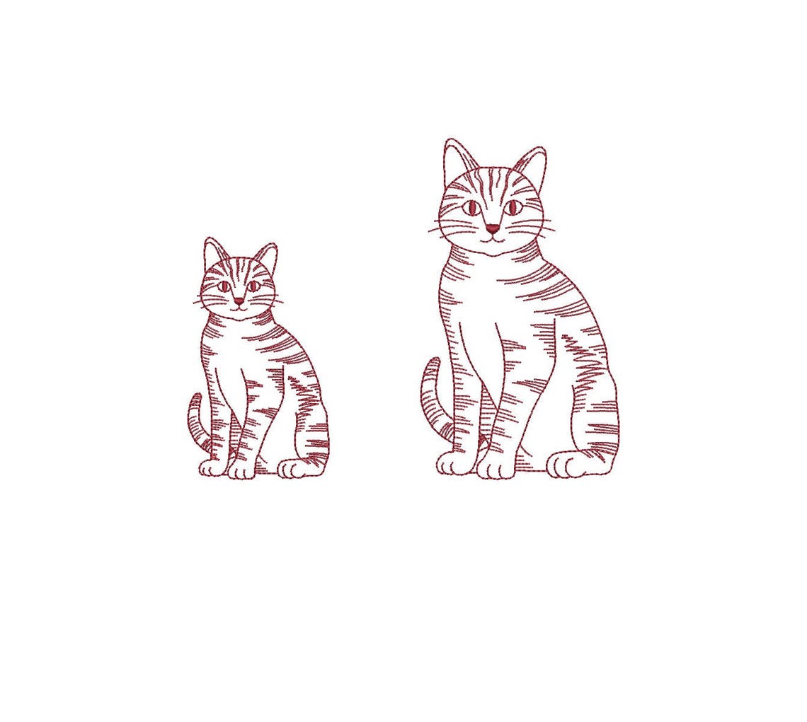 Redwork Tabby Cat Machine Embroidery Design. Cute Tabby Kitten - Etsy