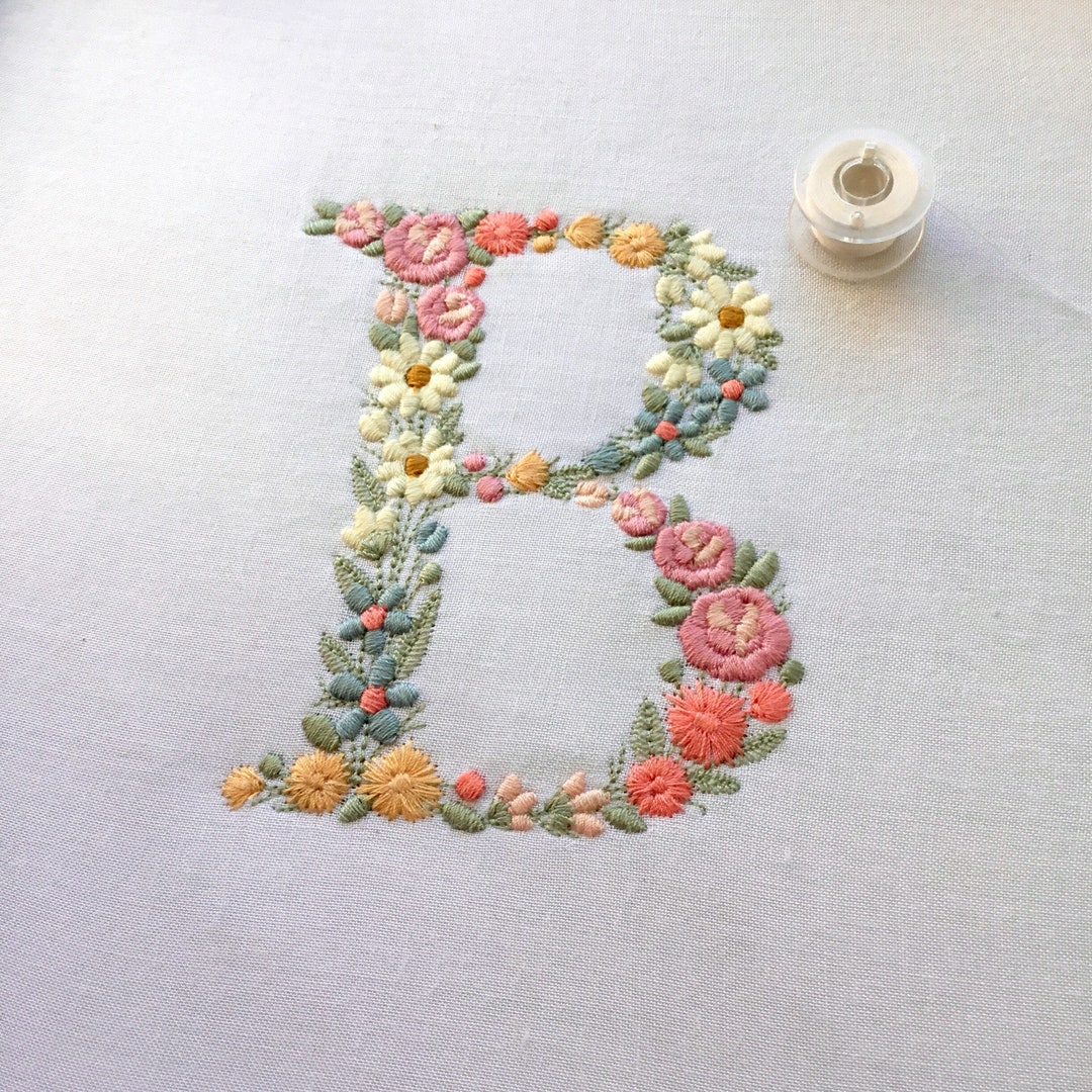 Machine Embroidery LETTER B Uppercase 10cm / 4" Tall Dainty Floral Font ...