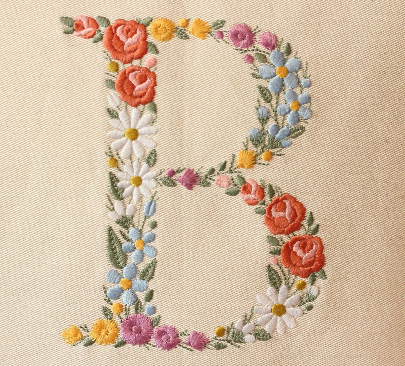 Machine Embroidery LETTER B Uppercase 15cm/6"tall Dainty Floral Font ...