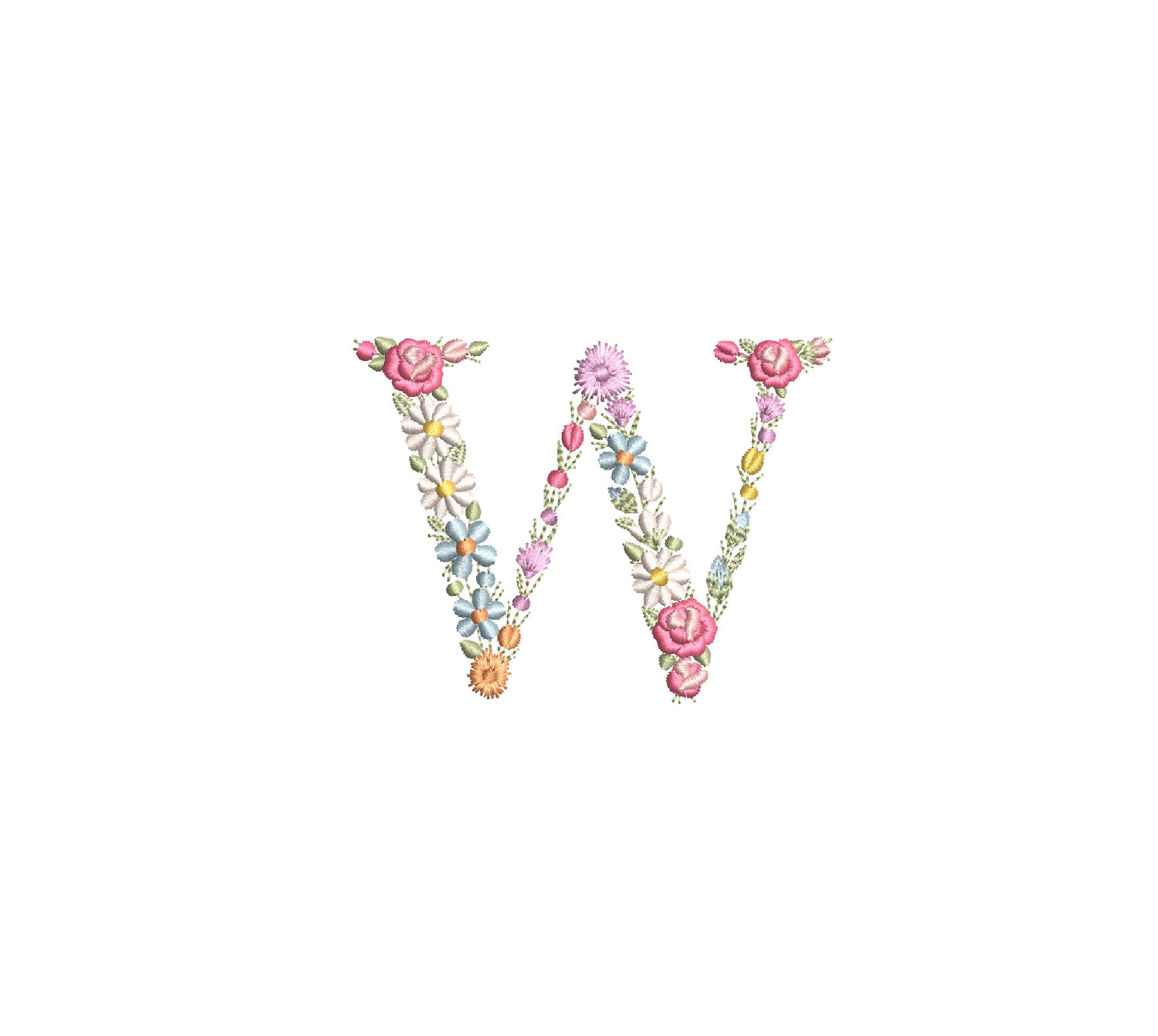 Machine Embroidery LETTER W Uppercase 3"/7,5 Cm Dainty Floral Font ...