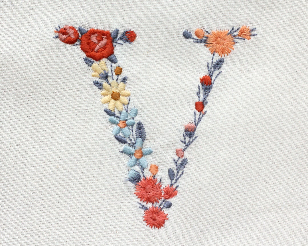 Machine Embroidery LETTER V Uppercase 3"/7,5 Cm Dainty Floral Font ...