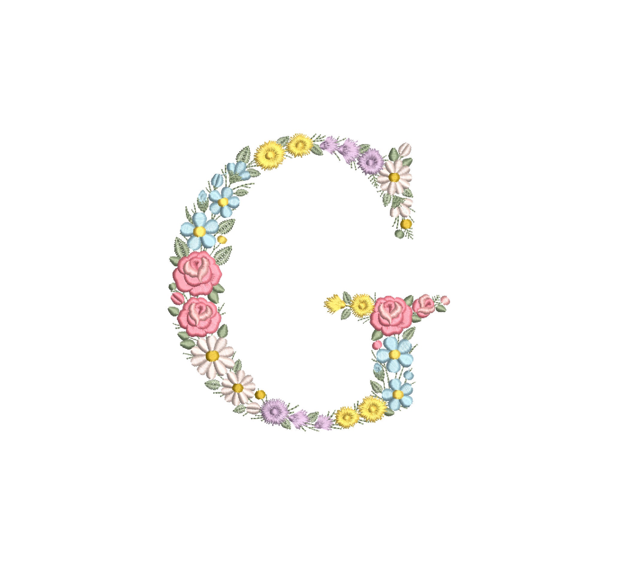 Machine Embroidery LETTER G Uppercase 15cm/6"tall Dainty Floral Font ...