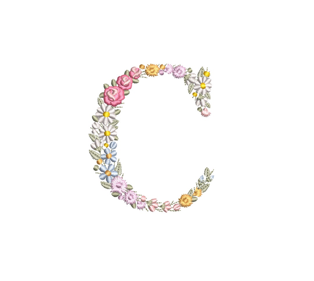 Machine Embroidery LETTER C Uppercase 9,7cm /3.85 Tall Dainty Floral ...