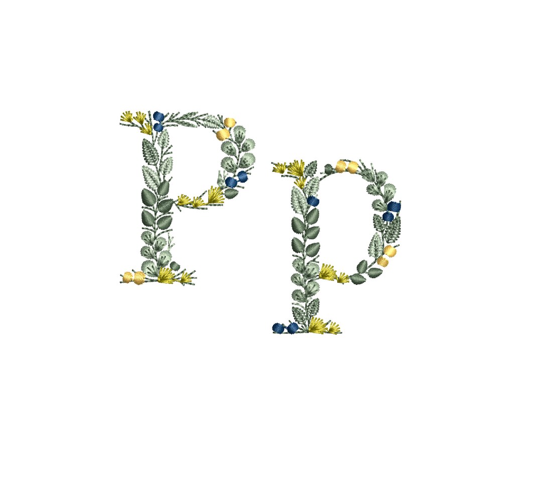 Machine Embroidery Design Small Letter P With Leaves Dainty Botanical ...