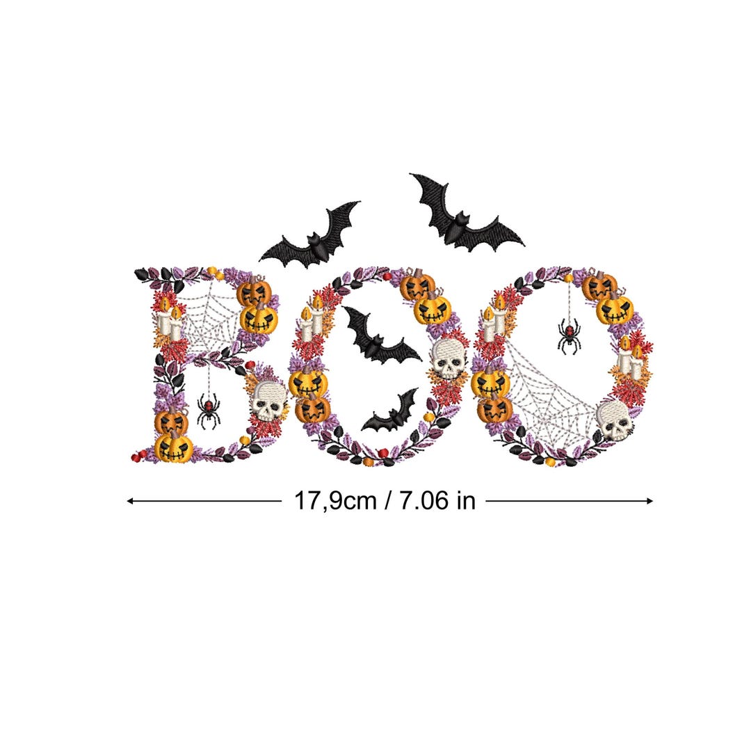 BOO Machine Embroidery Design 5x7 HOOP Dainty Spooky Halloween Letters ...