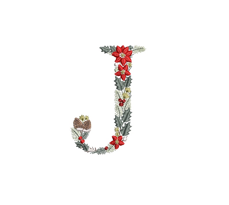 Machine Embroidery Christmas Letter J 4x4 Hoop Xmas Festive Monogram ...