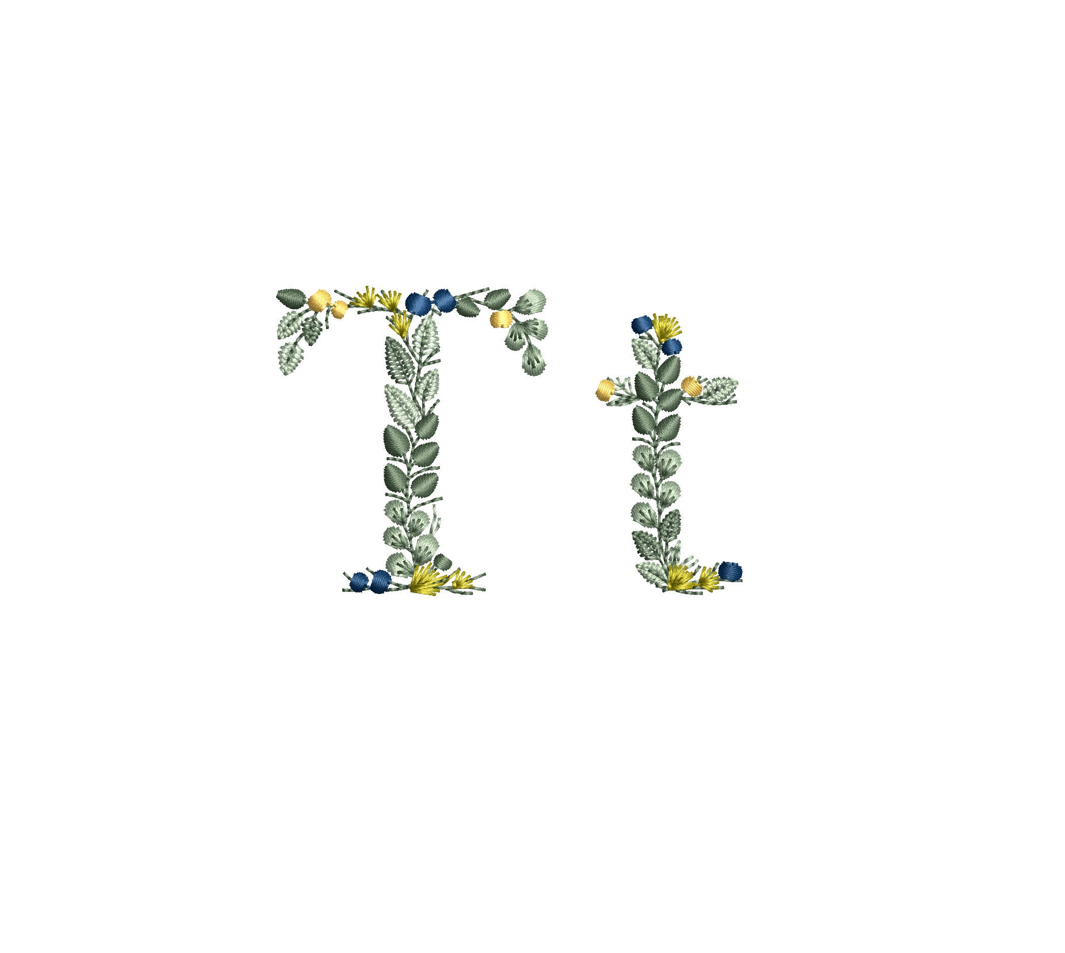 Machine Embroidery Design Small Letter T With Leaves Dainty | Etsy