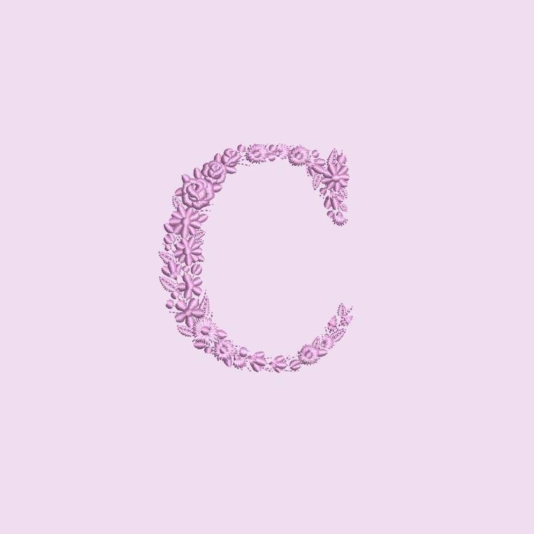 Machine Embroidery LETTER C Uppercase 9,7cm / 3.85" Tall Dainty Floral ...
