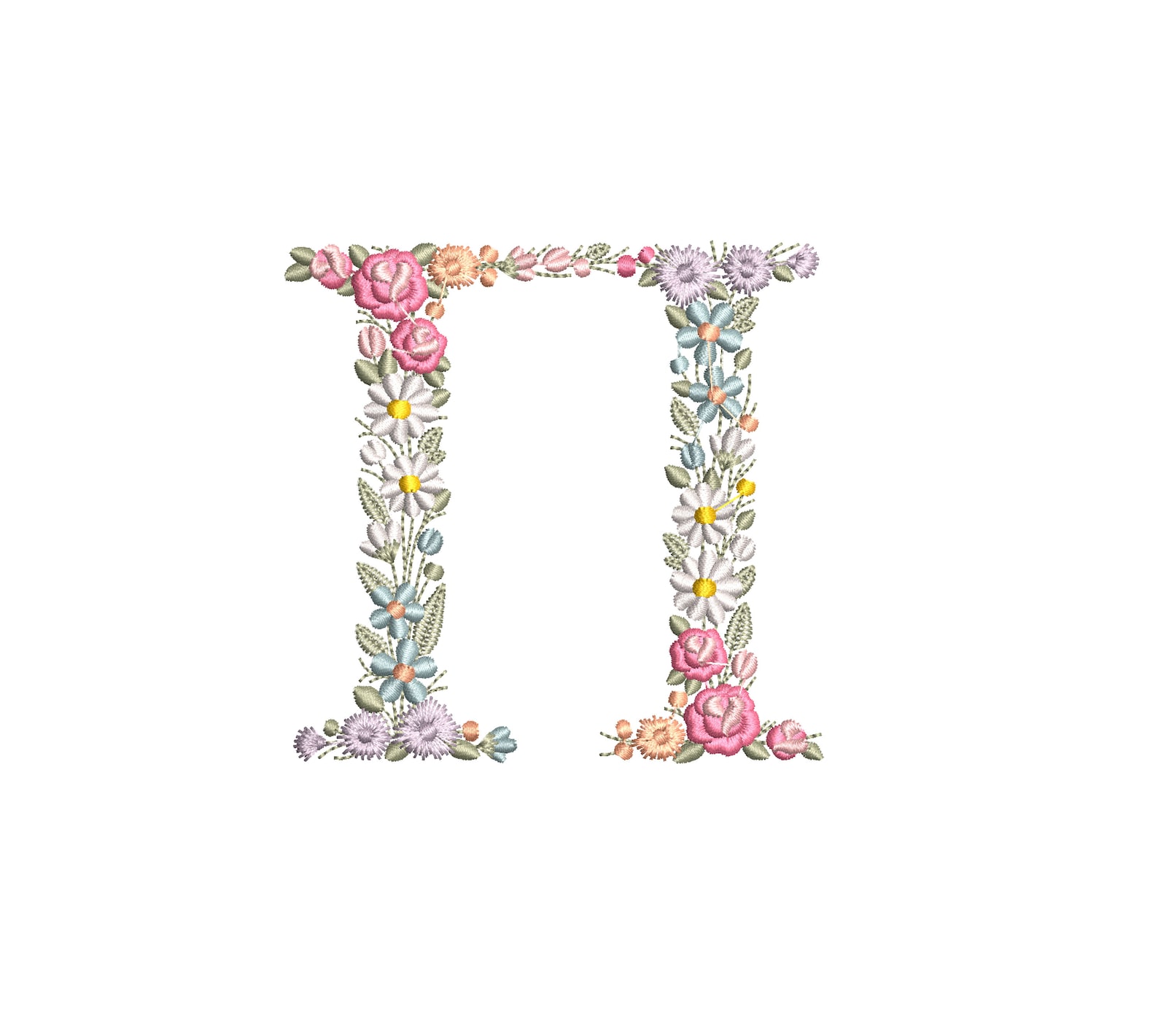 Machine Embroidery Letter Π PI 10cm/4" Dainty Floral Greek Font ...
