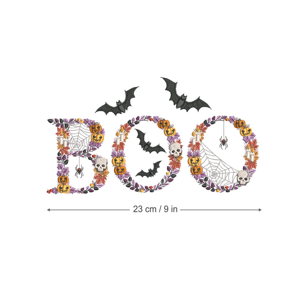 BOO 23cm Machine Embroidery Design 10" HOOP Dainty Spooky Halloween ...