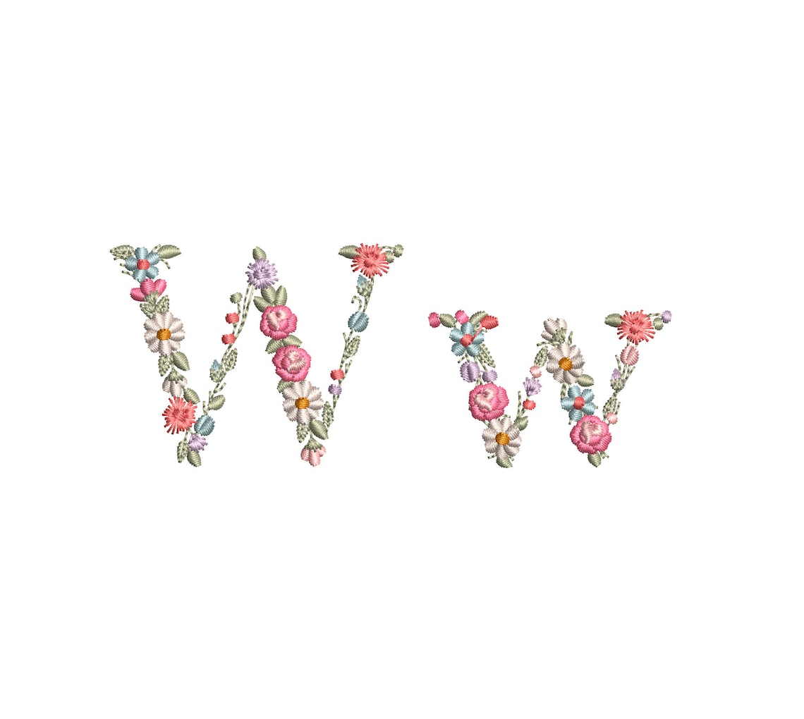 Machine Embroidery Design Small Letter W With Flowers Floral | Etsy