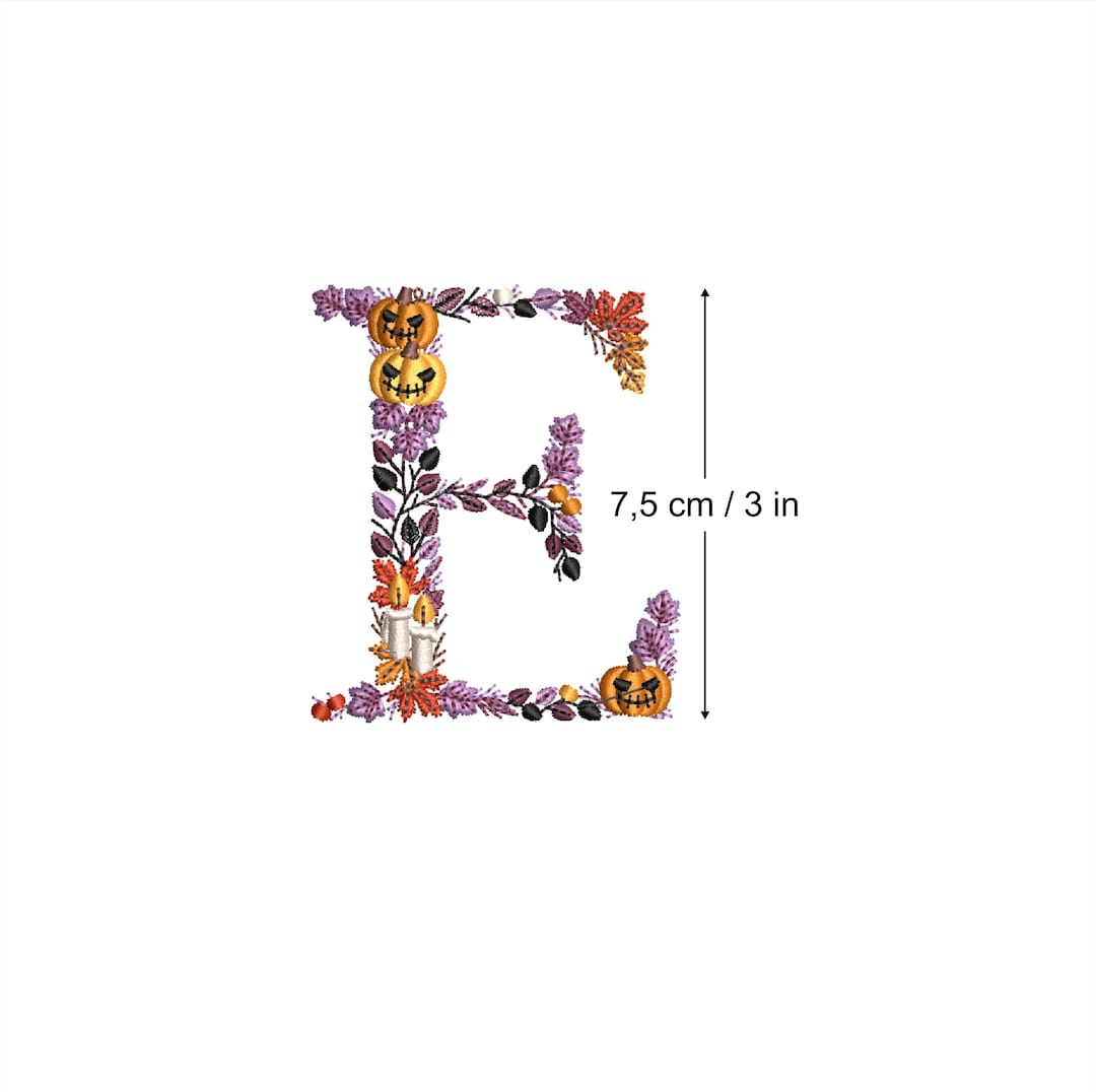 Machine Embroidery Halloween Letter E 3"/7,5 Cm Dainty Botanical Autumn ...
