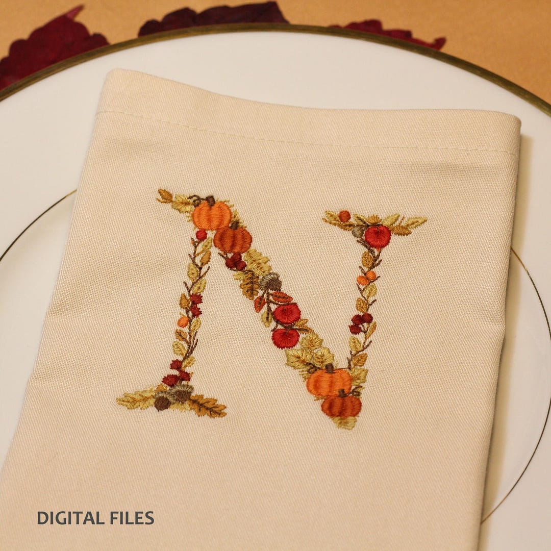 Machine Embroidery LETTER N Uppercase 3/7,5 Cm Thanksgiving Font Autumn ...