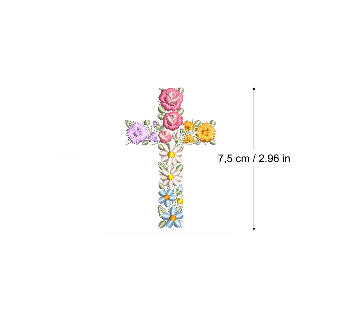Floral Cross Machine Embroidery Design 3"/75mm Baptism Easter Ostern ...