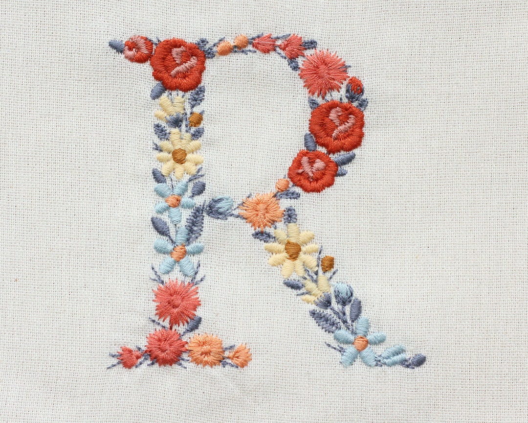 Machine Embroidery LETTER R Uppercase 3/7,5 Cm Dainty Floral Font ...