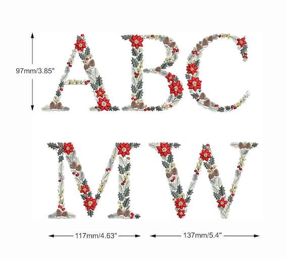 Machine Embroidery Christmas UPPERCASE ALPHABET Yule Holly - Etsy