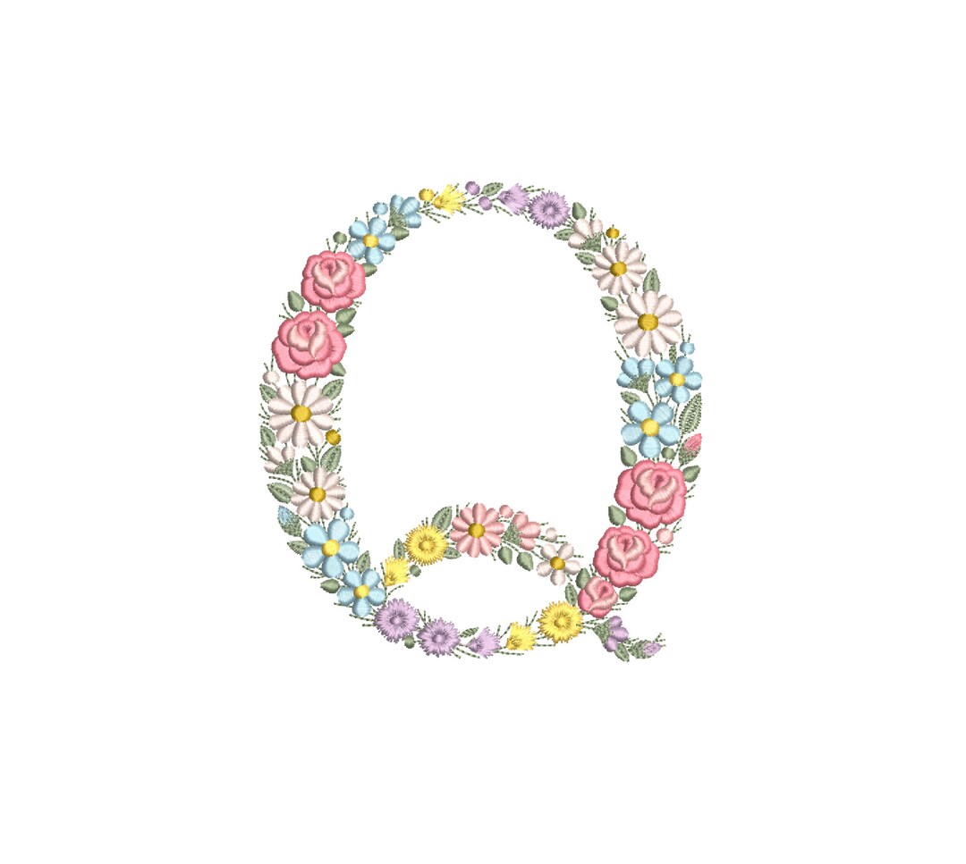 Machine Embroidery LETTER Q Uppercase 15cm/6"tall Dainty Floral Font ...